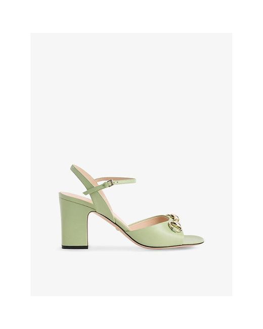 Gucci Horsebit Block-Heel Leather Sandals in White | Lyst