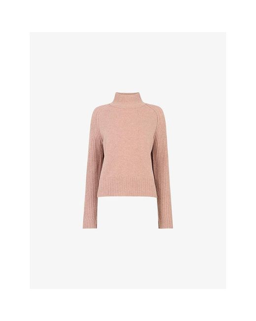 Whistles Funnel-Neck Knitted Wool Jumper in Pink | Lyst UK