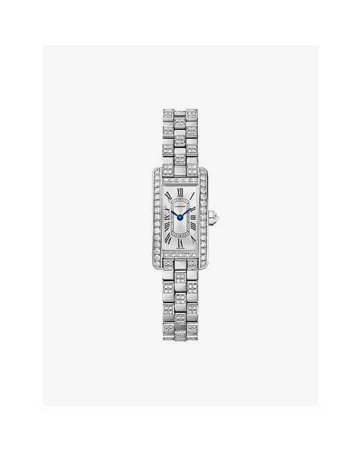 Cartier Tank Américaine Mini 18Ct- And Diamond Watch in White | Lyst UK
