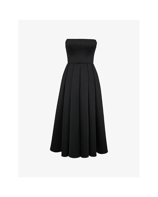House Of Cb Contessa Corseted-Bodice Satin Midi Dress in Black | Lyst