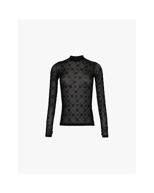Marine Serre Moonogram-Flocked High-Neck Mesh Top in Black | Lyst
