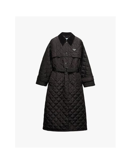 Prada Quilted Belted-Waist Recycled-Polyamide Trench Coat in Black | Lyst