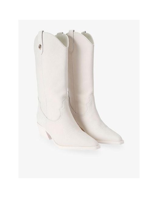 Kurt Geiger Kc Kiss Suede Heeled Cowboy Boots in White | Lyst