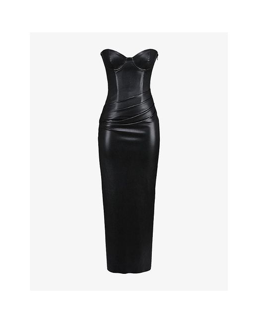 House Of Cb Juliana Slim-Fit Corseted-Bodice Vegan-Leather Maxi Dress ...