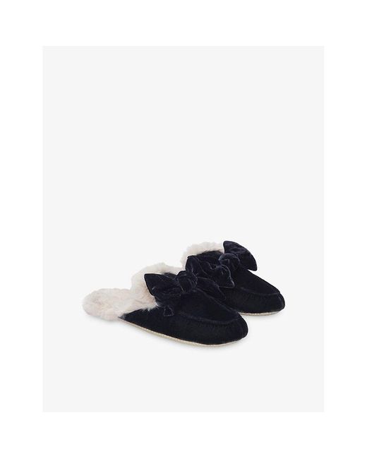 The White Company Velvet Bow Slider Slippers in Blue | Lyst UK