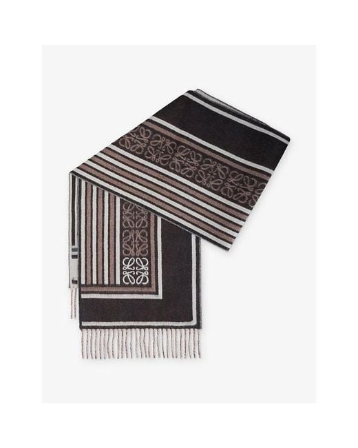 Loewe Branded Wool And Cashmere Scarf in White | Lyst UK