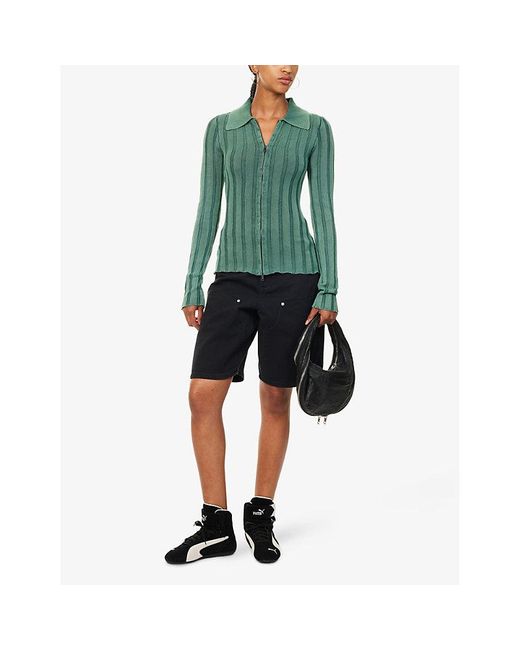 Daily Paper Washed Ribbed Cotton-Knit Cardigan in Green | Lyst UK