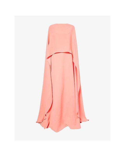 Carolina Herrera Cape-Front Caftan Satin Maxi Dress in Pink | Lyst UK