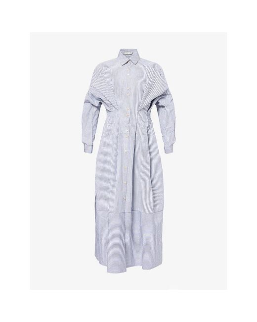 Palmer//Harding Vessel Striped Cotton Midi Dress in Blue | Lyst