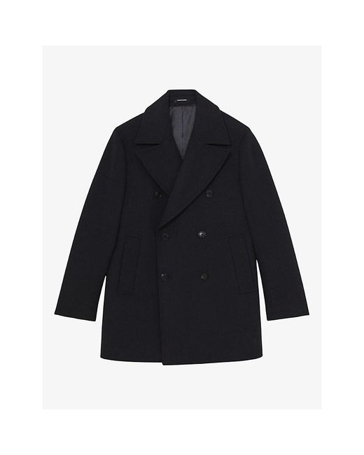 Reiss Present Double-Breasted Wool-Blend Pea Coat in Blue for Men | Lyst