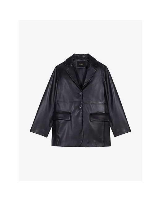Maje Valini Relaxed-Fit Leather Jacket in Blue | Lyst