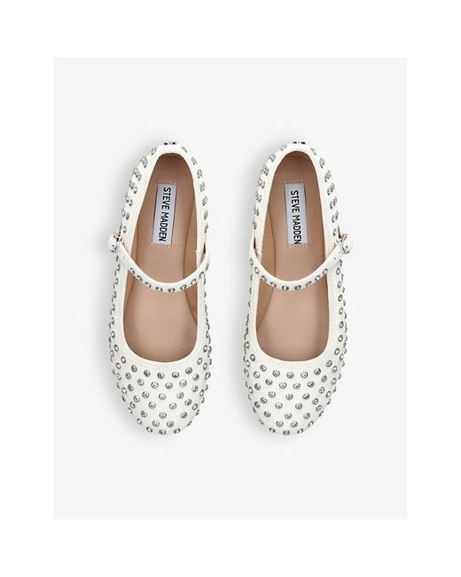 Steve Madden Vinetta Stud-Embellished Woven Ballet Flats in White | Lyst