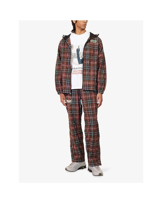BOILER ROOM Practice Check-Print Hooded Cotton-Blend Jacket in Brown ...