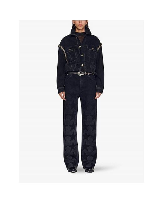 Sandro Hamilton Star-motif Straight-leg Denim Jeans in Black | Lyst