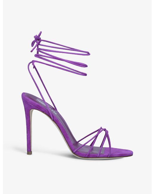 Paris Texas Nicole Lace Up Suede Heeled Sandals In Fuchsia Purple Lyst