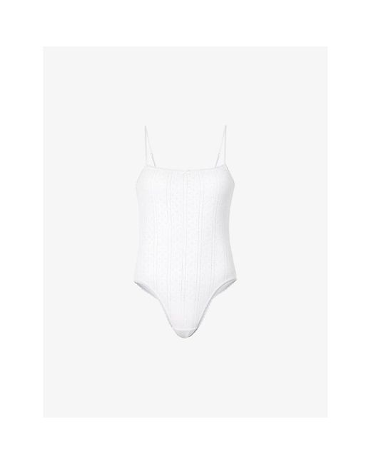 Cou Cou Intimates The Bodysuit Pointelle-Pattern Cotton Body in White ...