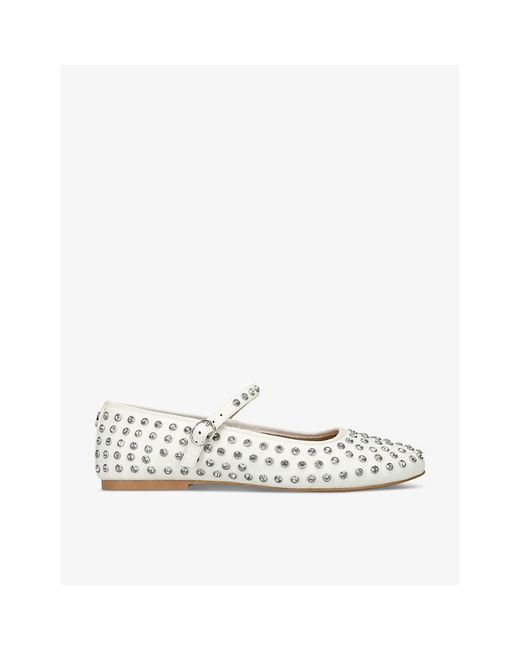 Steve Madden Vinetta Stud-Embellished Woven Ballet Flats in White | Lyst