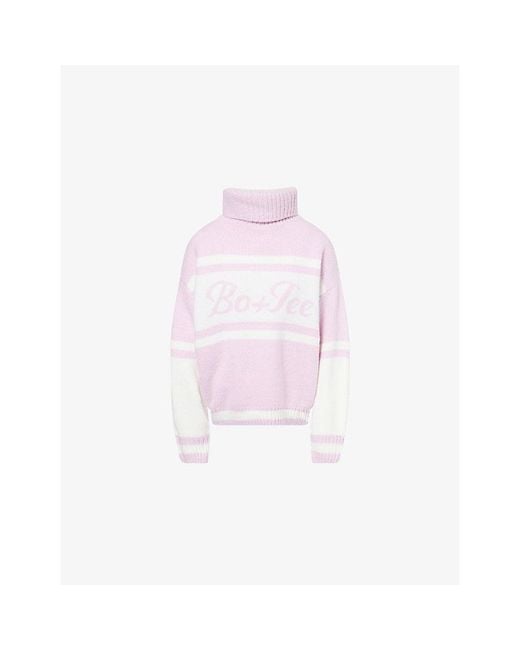 Bo&Tee Logo-Print Oversized Knitted Jumper in Pink | Lyst UK