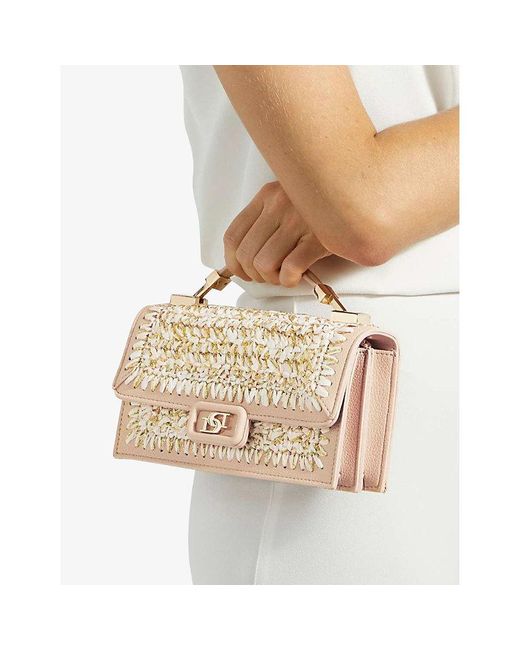Dune Skilled Metallic-Raffia And Faux-Leather Top-Handle Bag in Natural ...
