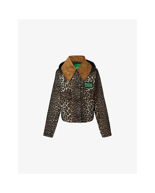 Barbour X Ganni Leopard Print Anorak Waxed Cotton Jacket in Brown | Lyst