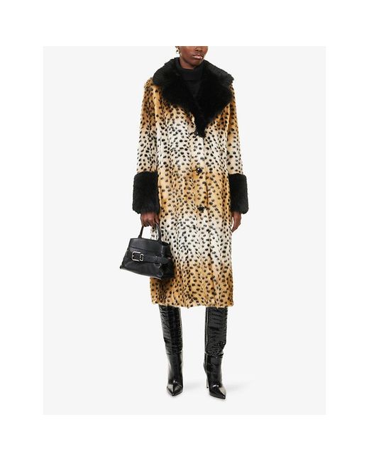 Stand Studio Filippa Leopard-Print Faux-Fur Coat in Metallic | Lyst UK