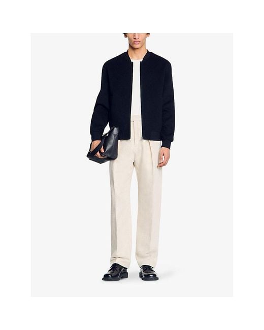 Sandro Baseball-Collar Wool-Blend Jacket in Black for Men | Lyst