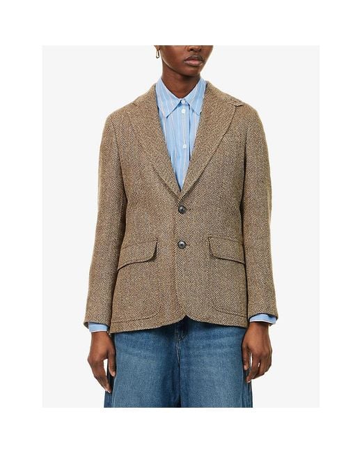 Polo Ralph Lauren Herringbone Single-Breasted Linen, Silk And Wool Blazer in Natural | Lyst