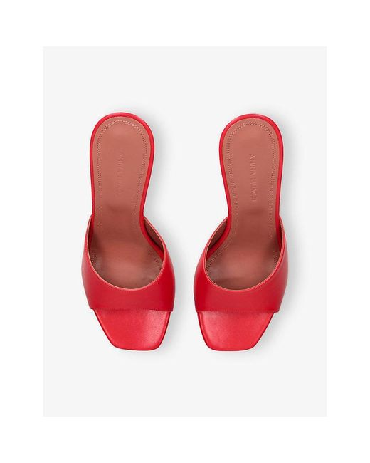 AMINA MUADDI Lupita 95 Leather Heeled Mules in Red | Lyst