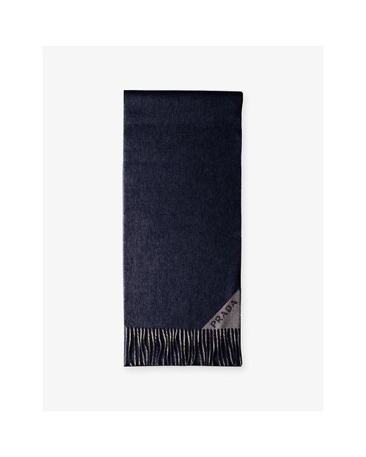 Prada Double Logo-Embellished Cashmere Scarf in Blue | Lyst UK