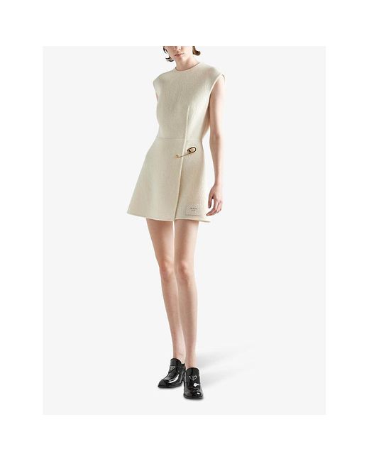 Prada Safety-Pin Washed Wool-Blend Twill Mini Dress in Natural | Lyst