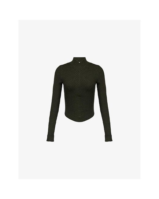Victoria Beckham Ribbed High-Neck Wool Top in Black | Lyst UK