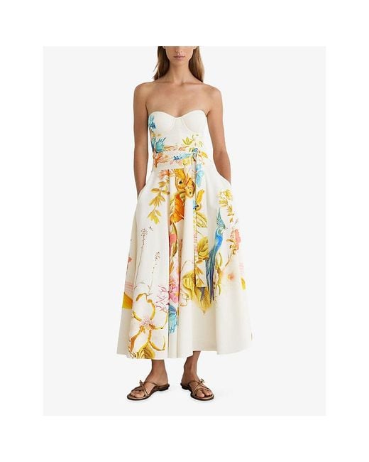 Reiss X Nybg Anisa Floral-Print Bustier Woven Midi Dress in Metallic ...