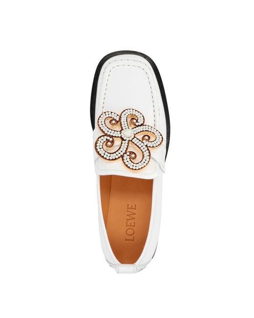 Loewe Logo Loafers in White | Lyst
