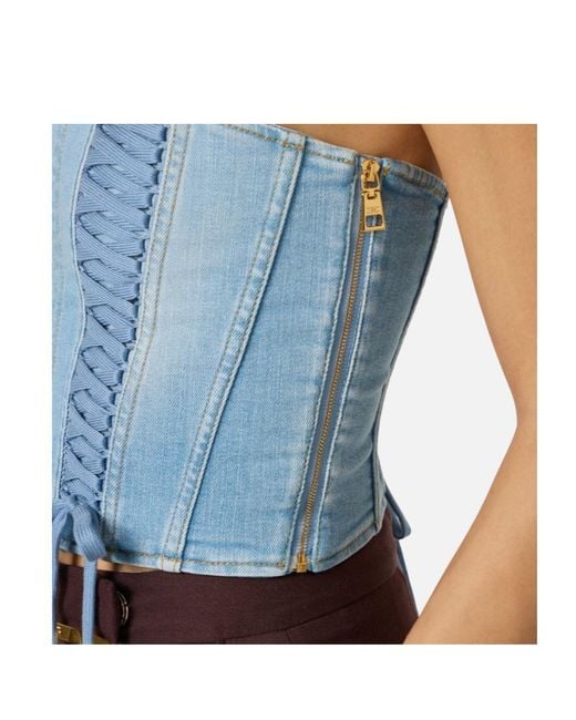 Elisabetta Franchi Denim Bustier Top in Blue | Lyst