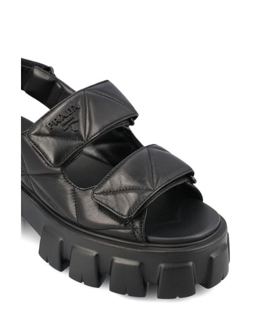 Prada Logo Quilted Platform Sandals in Black | Lyst