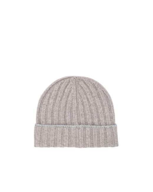 Brunello Cucinelli Turn-Up Brim Ribbed Beanie in Grey for Men | Lyst UK