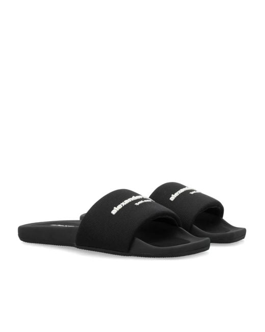 Alexander Wang Contrast Logo Slippers in Black | Lyst
