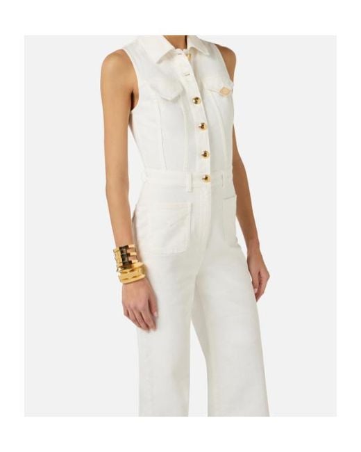 Elisabetta Franchi Sleeveless Denim Jumpsuit in White | Lyst