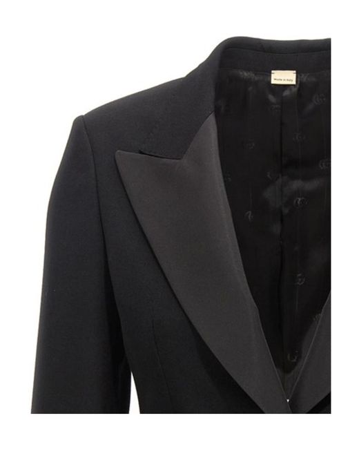 Gucci Wool Lapel Long-Sleeved Suit Jacket in Black | Lyst