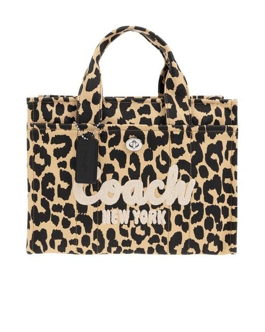 COACH Leopard-Print Canvas Tote Bag in Black | Lyst
