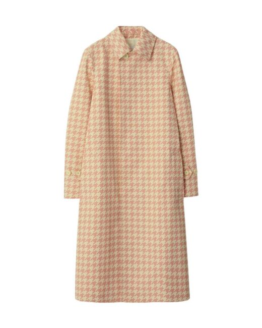 Burberry Check-Pattern Long Sleeved Coat in Natural | Lyst