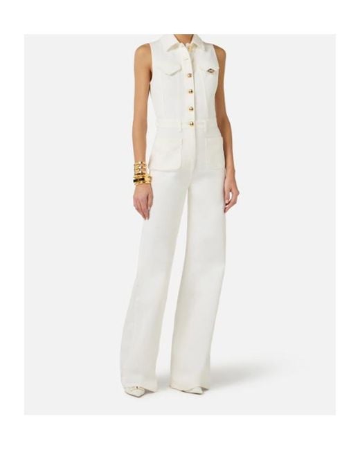 Elisabetta Franchi Sleeveless Denim Jumpsuit in White | Lyst