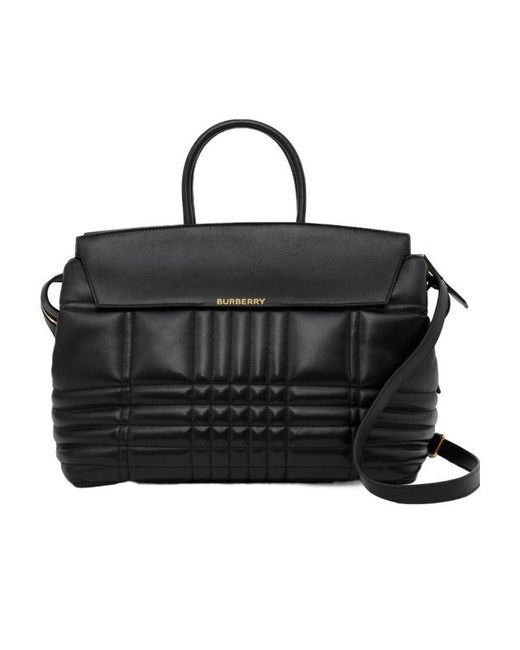 Burberry Catherine Logo Lettering Quilted Tote Bag in Black | Lyst