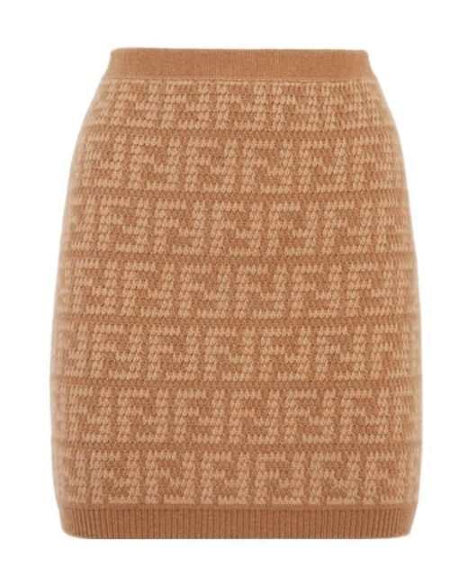 Fendi Ff Motif Knitted Mini Skirt in Natural | Lyst