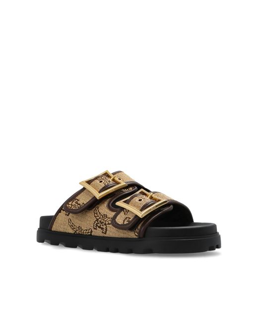 MCM Jacquard Buckle-Fastening Sandals in Brown | Lyst