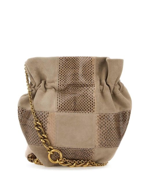 Chloé Chloé Lock Detailed Chained Drawstring Bag in Natural | Lyst