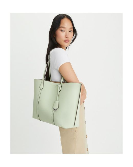 Tory Burch Perry Triple Compartment Leather Tote Bag in Green | Lyst