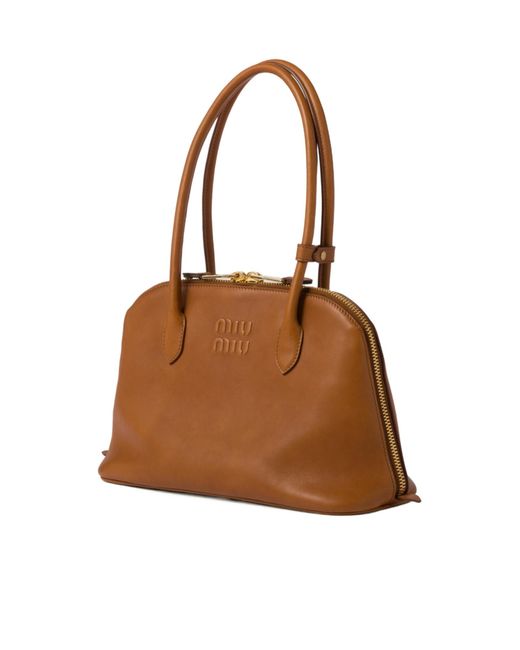 Miu Miu Logo Pattern Shoulder Bag in Brown | Lyst