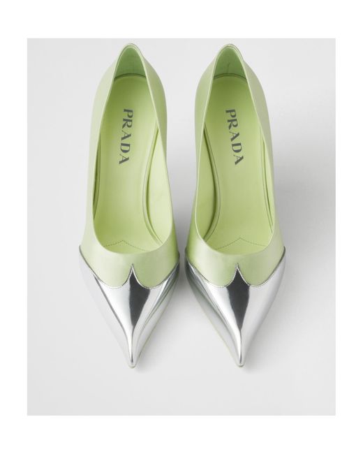 Prada Satin And Metallic Leather Pumps in Green | Lyst