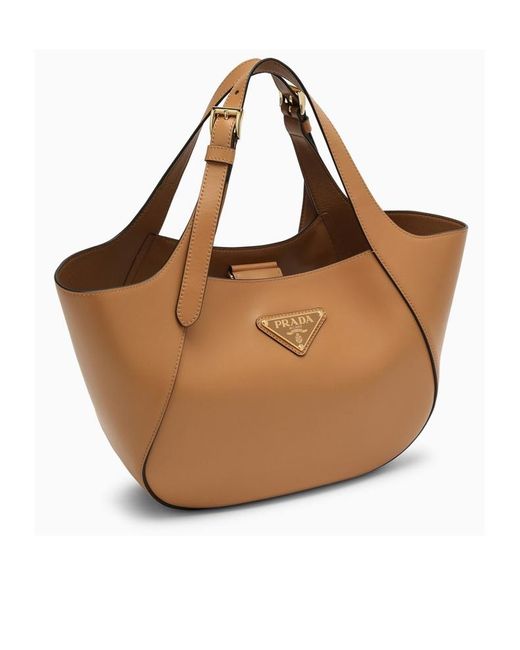 Prada Medium Logo Handbag in Brown | Lyst